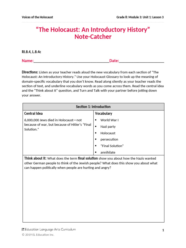 G8M3U1L03 ModuleLessons-g-Notecatcher Student | PDF | The Holocaust ...