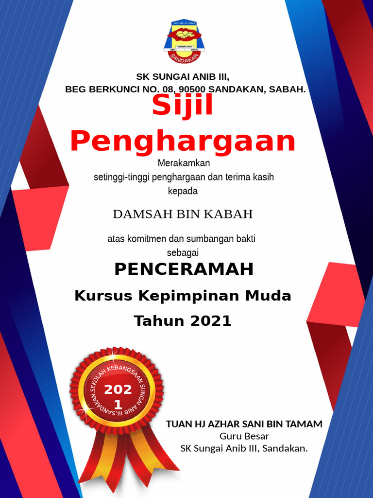 SIJIL PENGHARGAAN Ajk Kelab Doktor Muda 2020 mgs1 | PDF