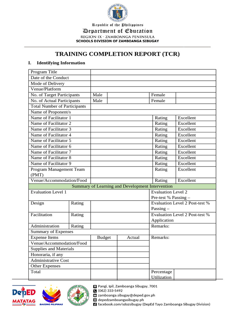 Training Completion Report (TCR) | PDF | Evaluation | Business