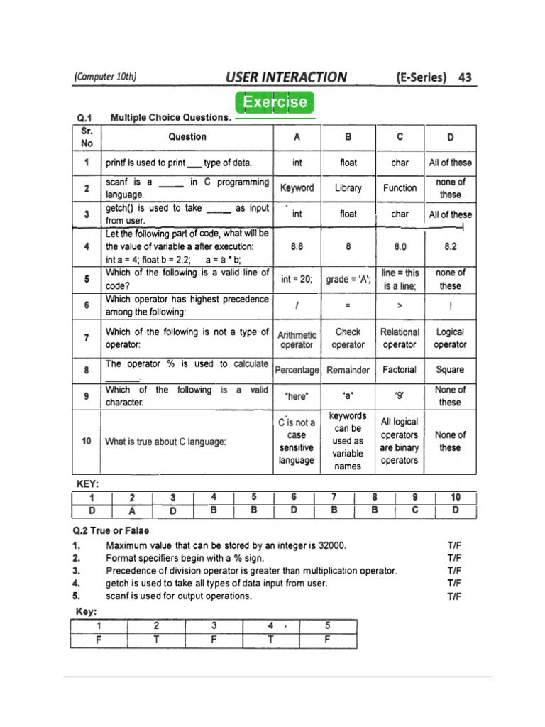 Page 10th Computer Ch-2 Exercise Half | PDF | Computer Programming | Computing
