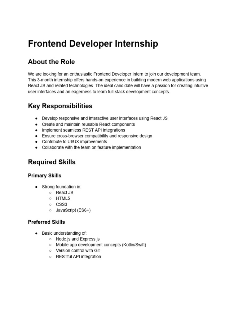 Frontend ReactJS Developer - JD | PDF | Web Development | Software Engineering