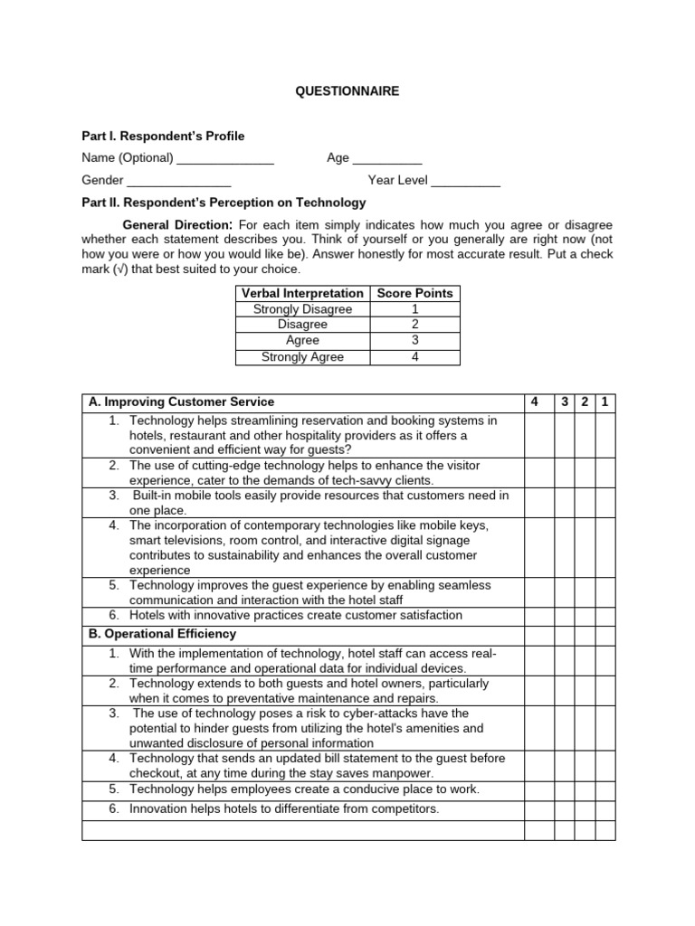 Questionnaire For Technology | PDF | Hotel | Point Of Sale