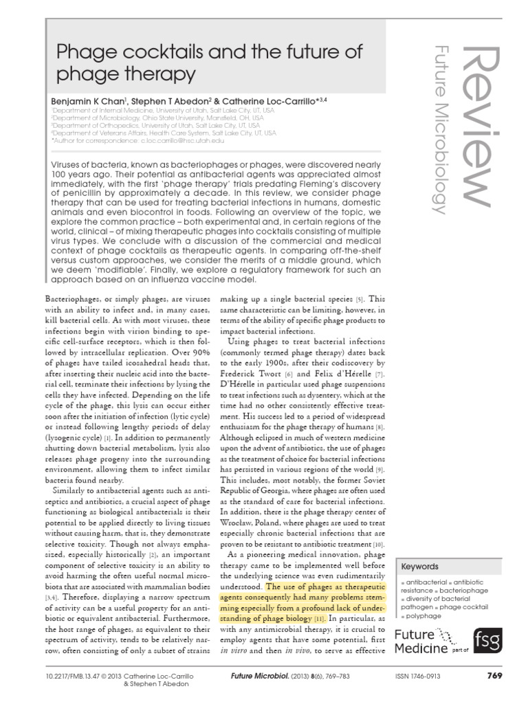 Chan Et Al 2013 Phage Cocktails and The Future of Phage Therapy | PDF ...