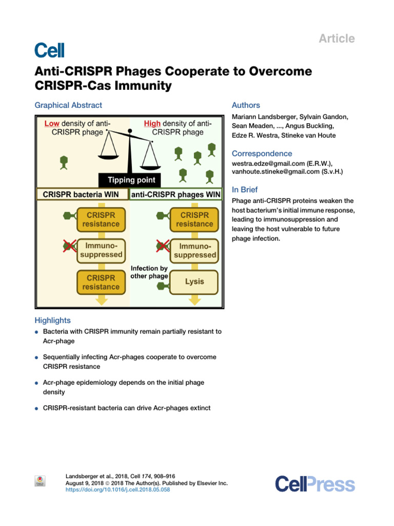 Anti-CRISPR Phages Cooperation | PDF | Crispr | Bacteriophage