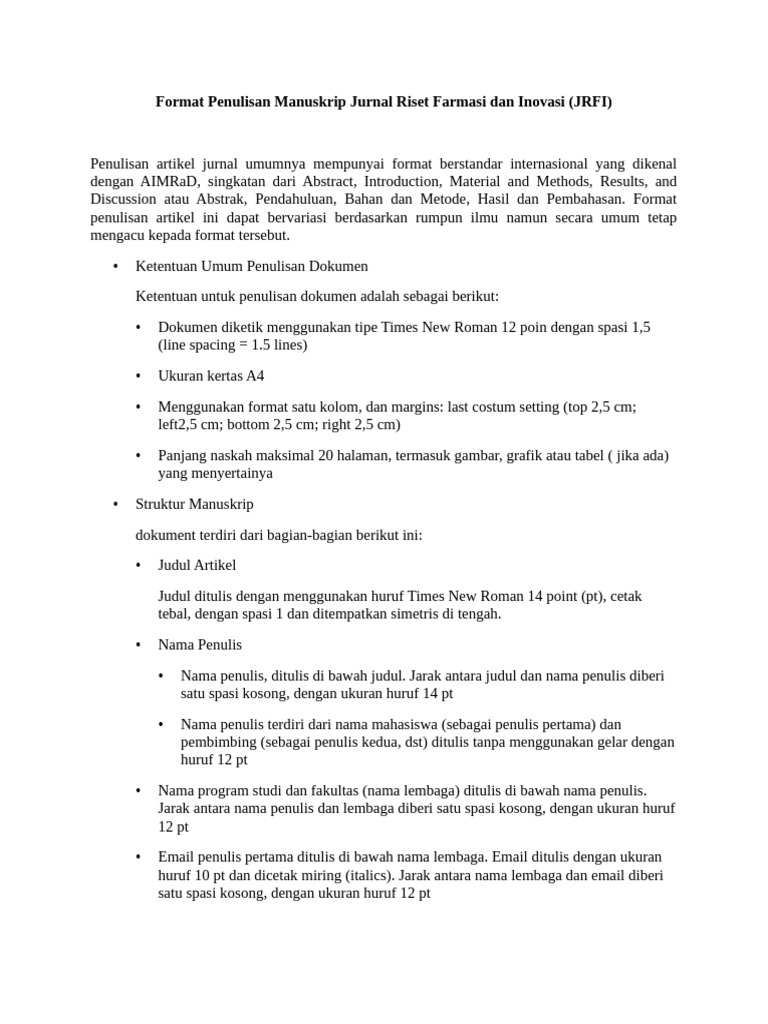 FORMAT PENULISAN DOKUMEN NASKAH RINGKAS (Artikel) - 1 | PDF