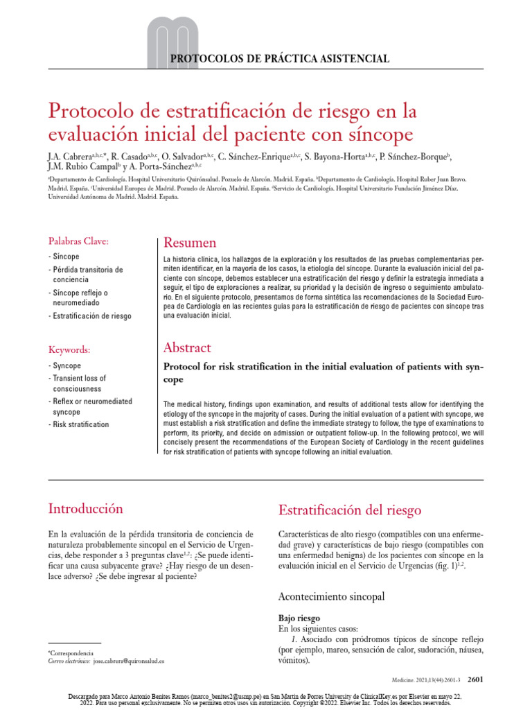 Protocolo Del Paciente Con Síncope | PDF | Electrofisiología cardíaca ...