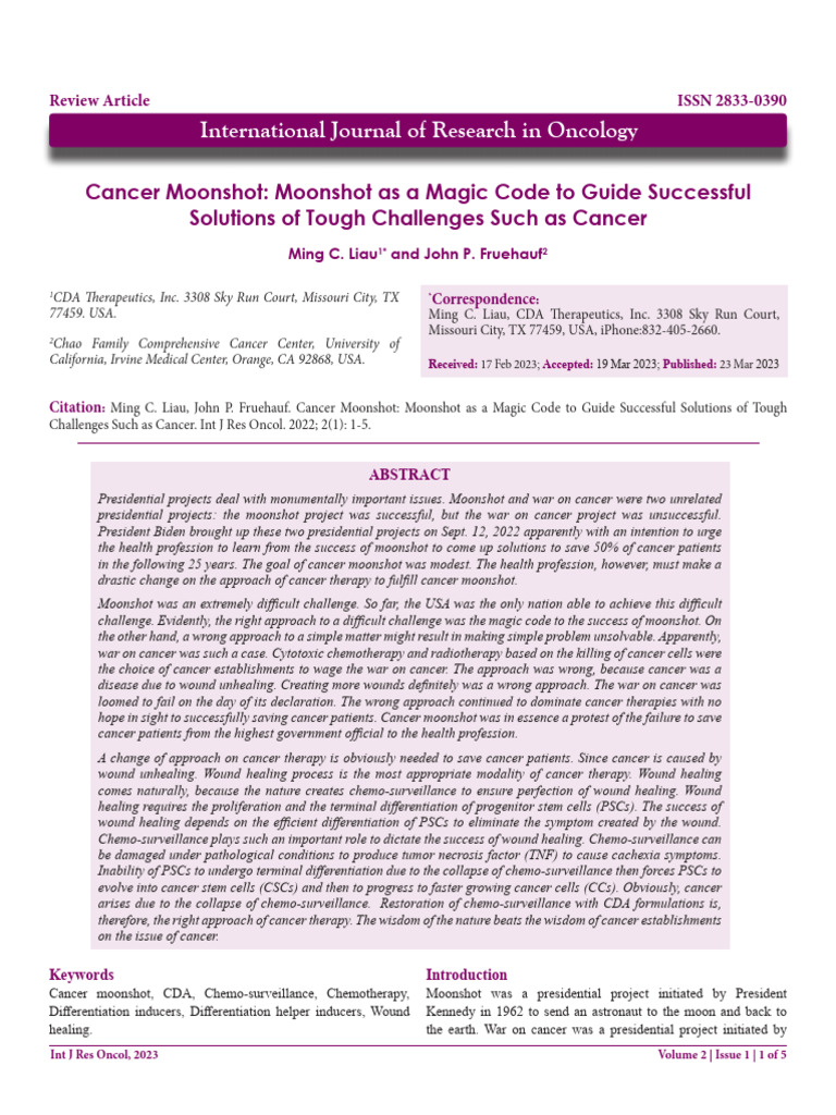 Cancer Moonshot Moonshot As A Magic Code To Guide Successful Solutions ...