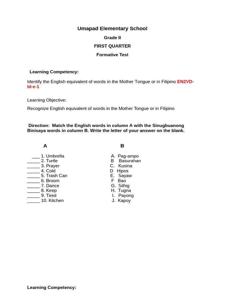 Grade II English Formative Tests Guide | PDF | Syntax | Linguistics