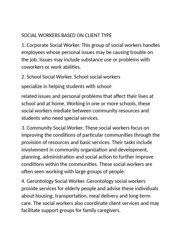 Social Workers Based On Client Type | PDF | Social Work | Psychotherapy