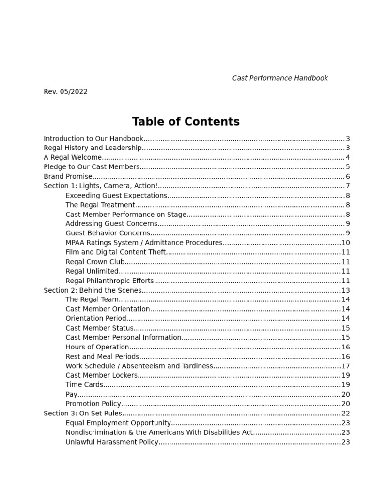 Cast Performance Handbook 032522 | PDF | Employment