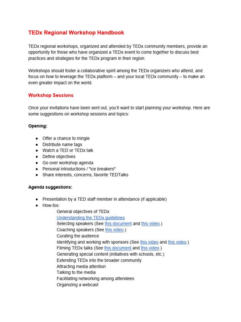 TEDx Regional Workshop Handbook | PDF | Human Communication