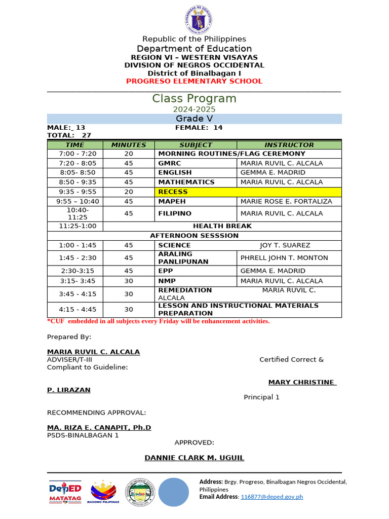Grade V Class Program | PDF | Philippines