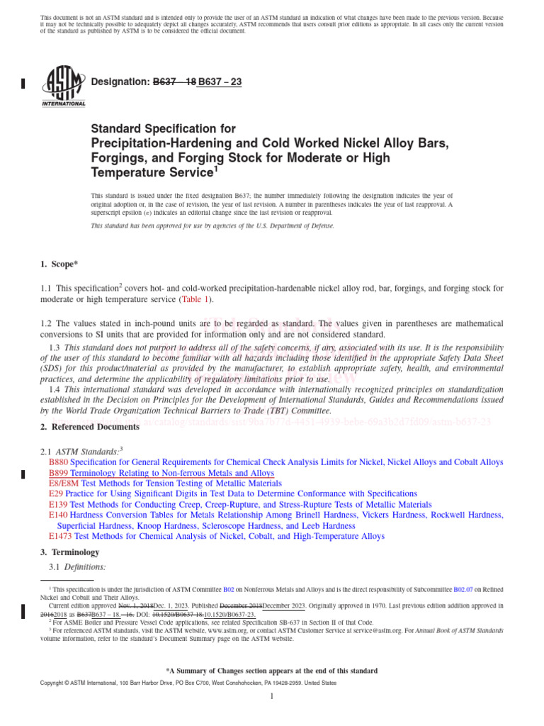 ASTM-B637-23 | PDF | Heat Treating | Chemistry