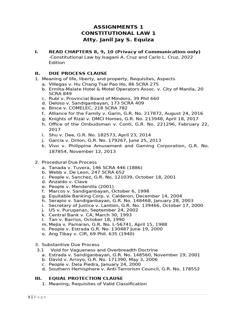 Constitutional Law Assignments Overview | PDF | Judiciaries | Public Law
