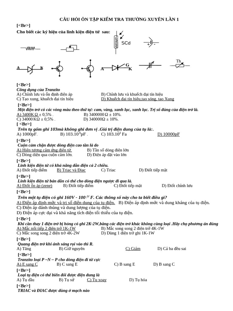 CÂU HỎI ÔN TẬP KIEM TRA TX1-HK1 | PDF