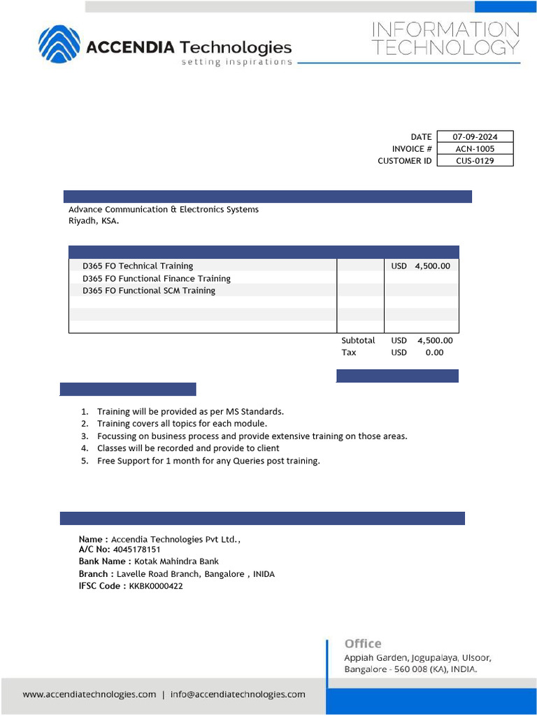 Quotation for D365 FO Training Services | PDF