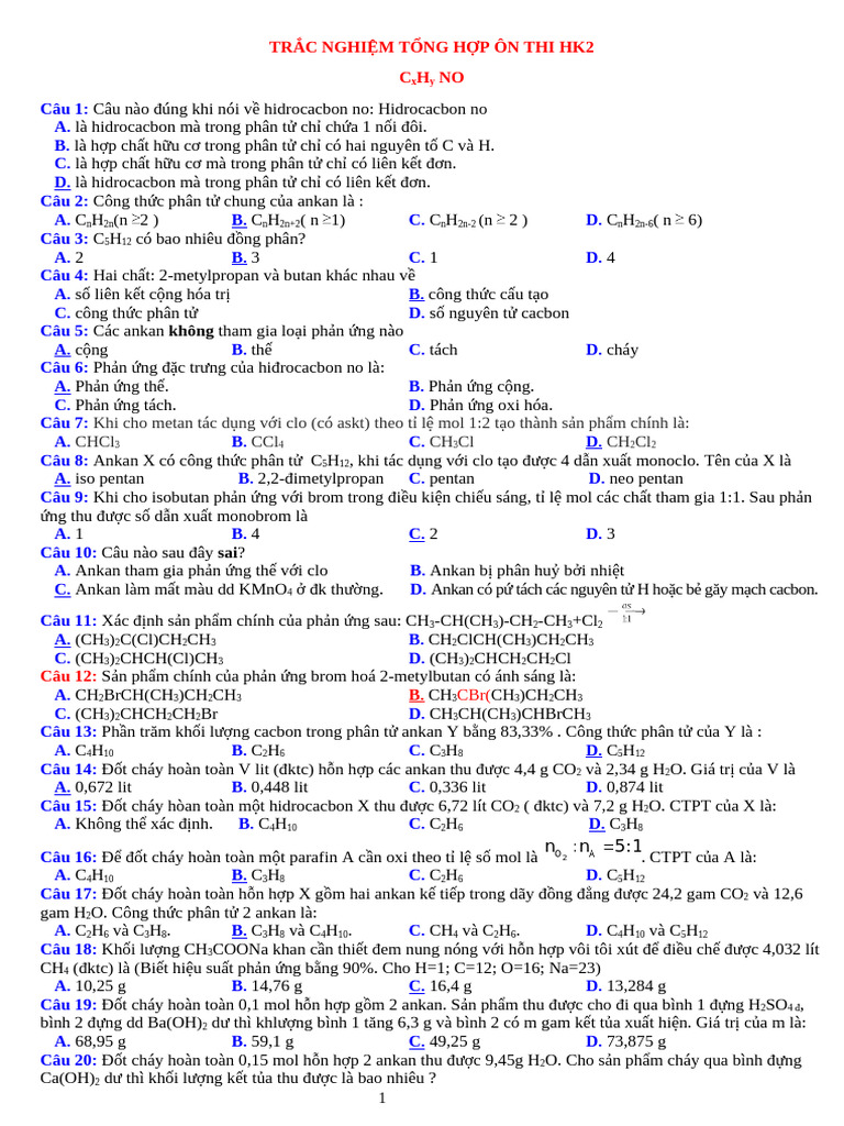 Đáp Án Ôn Tập Hkii Khối 11 - 2023 | PDF