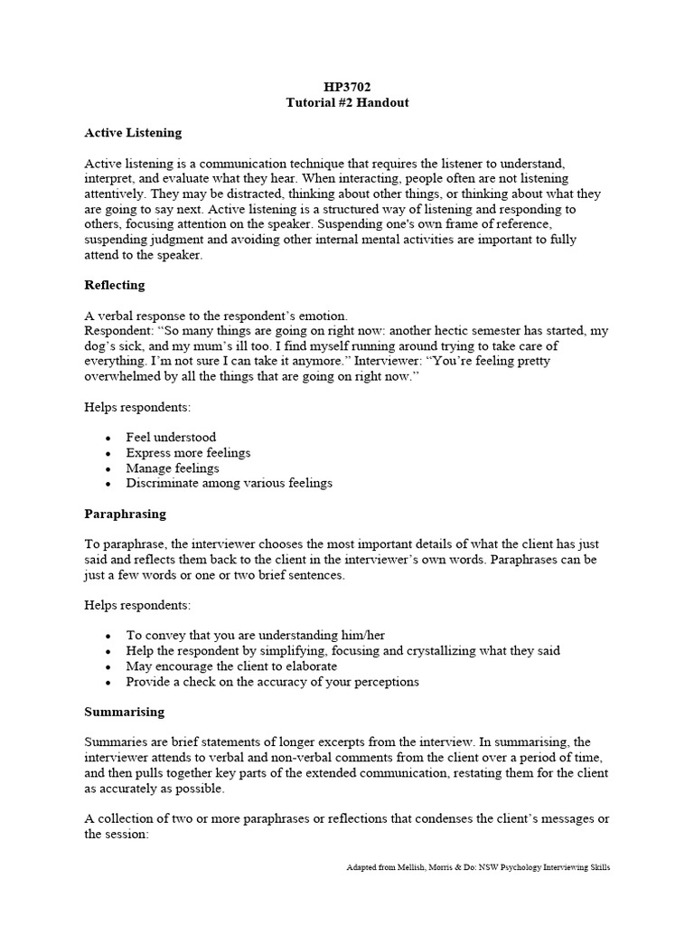 Tutorial #2 Handout | PDF | Feeling | Communication