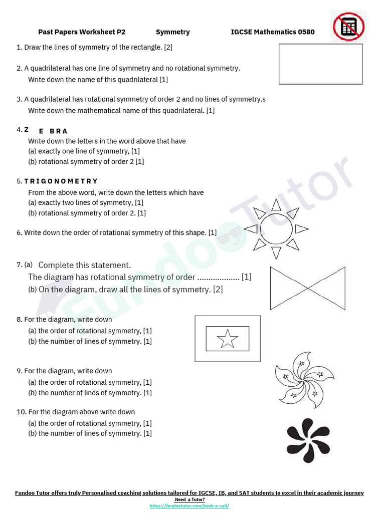 IGCSE Math 0580 Symmetry Past Paper Worksheet P2 | PDF | Rectangle ...