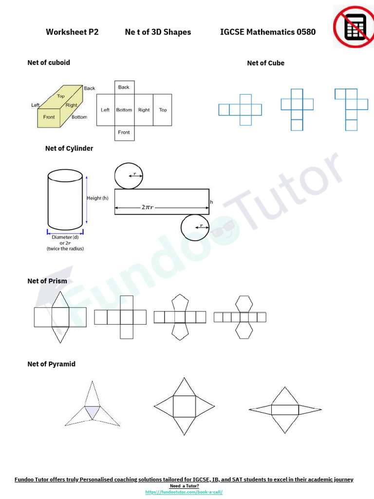 IGCSE Math 0580 Net of 3D Shapes Past Year Worsheet P2 | PDF ...
