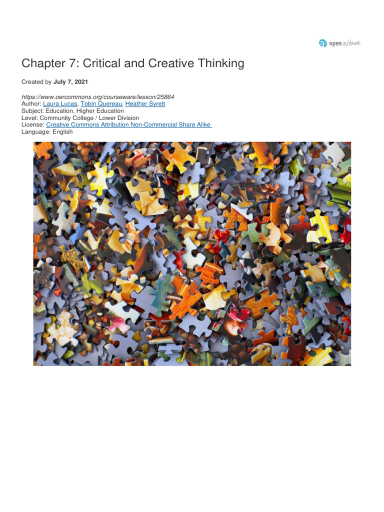 Chapter 7 - Critical and Creative Thinking | PDF | Critical Thinking | Thought