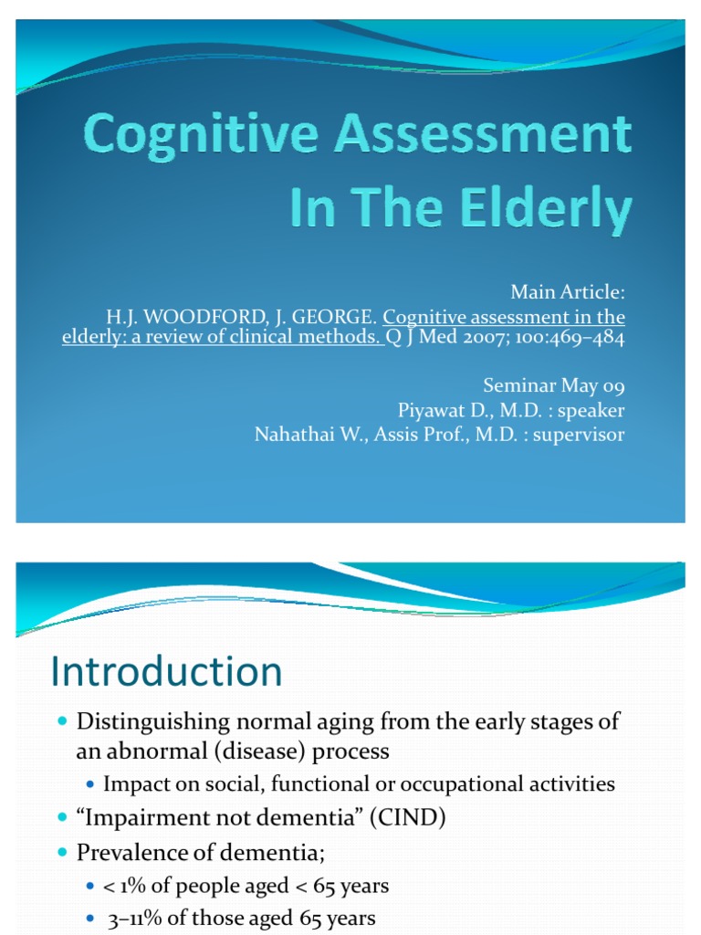 Cognitive Assessment in The Elderly | PDF | Memory | Dementia