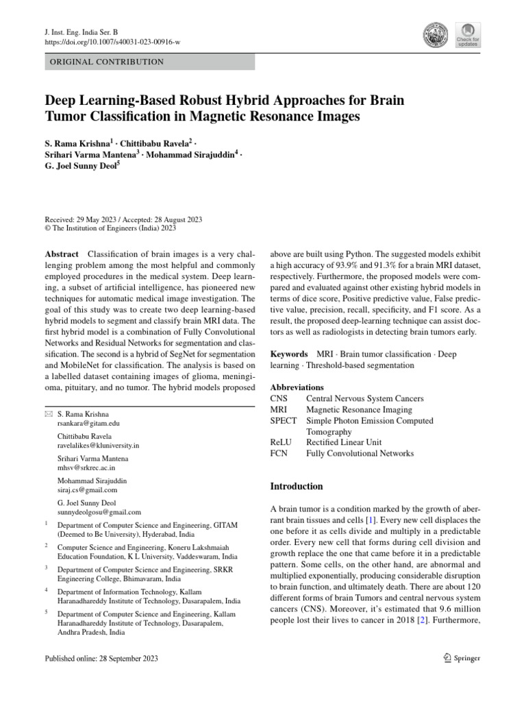 Deep Learning Based Robust Hybrid Approaches For Brain Tumor ...