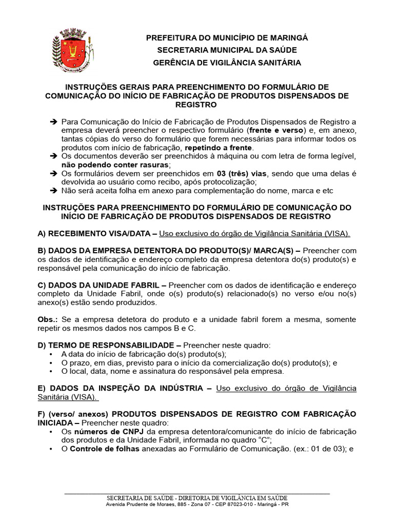 Instruções para Fabricação de Produtos | PDF
