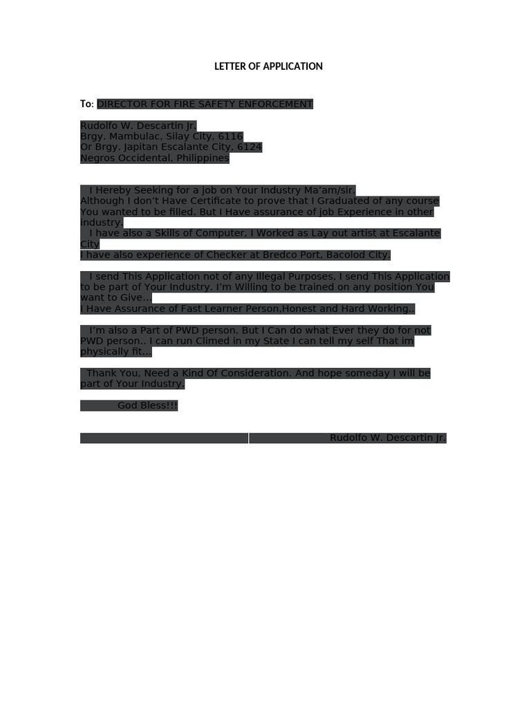 Letter of Application | PDF