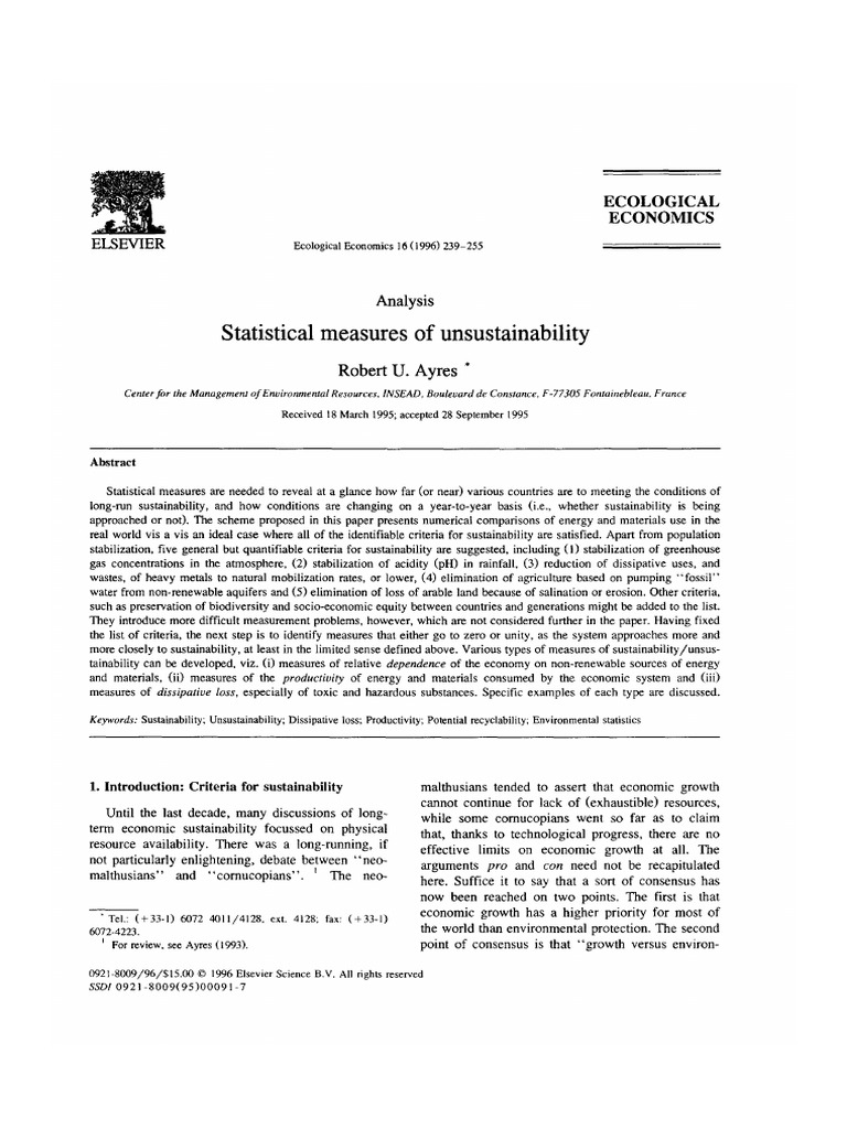 Statistical Measures of Unsustainability | PDF
