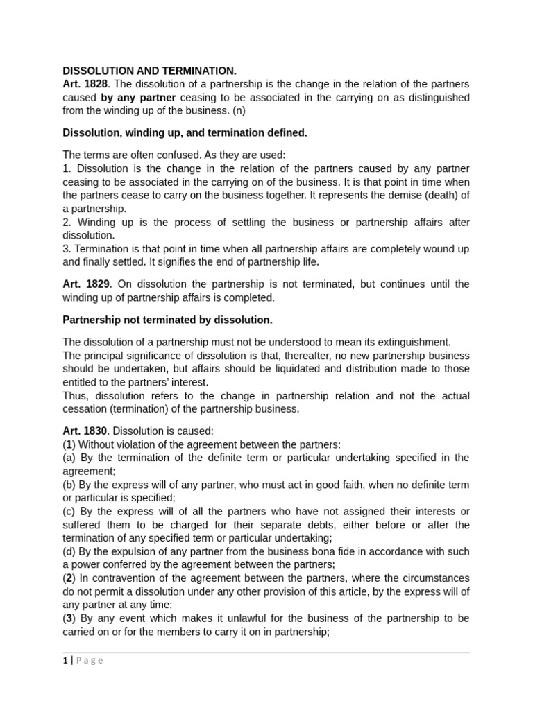 Lecture BLR Dissolution and Winding Up | PDF | Partnership | Liquidation
