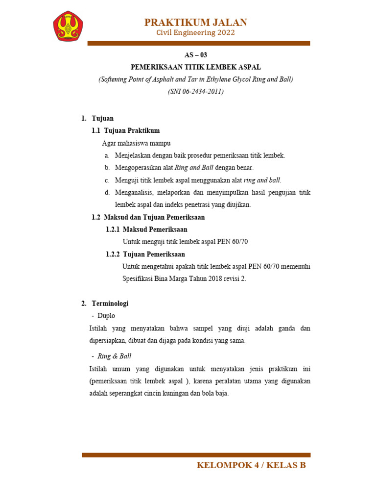 Uji Titik Lembek Aspal PEN 60/70 | PDF