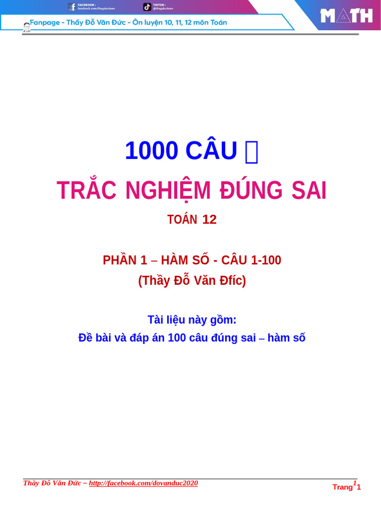 (ĐVĐ) 1000 Câu Hỏi Đúng Sai - Câu 1-100 - Phần Đề Bài | PDF