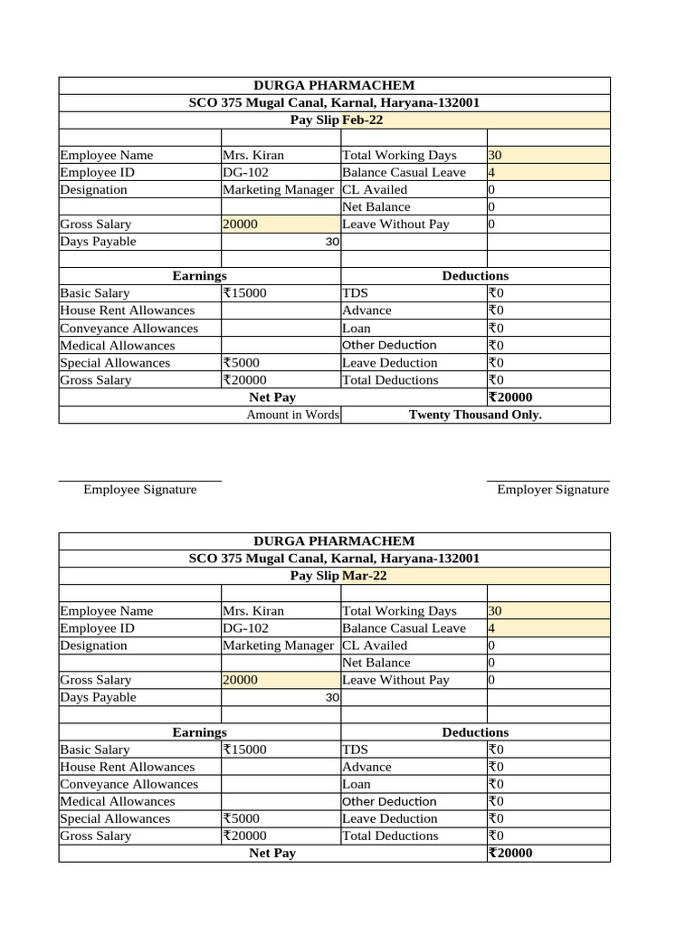 Salary Slip Format in Excel With Formulas 1 | PDF | Salary | Expense