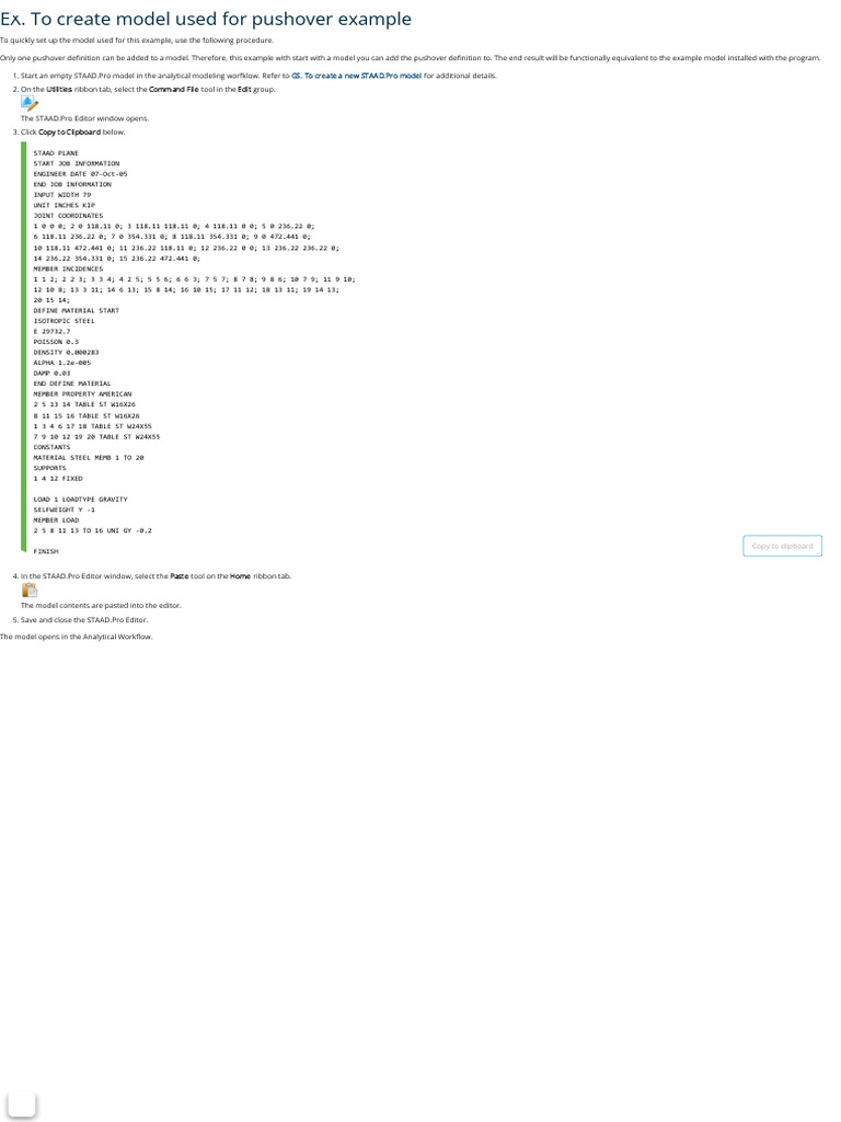 EX. To Create Model Used For Pushover Example | PDF | Computing