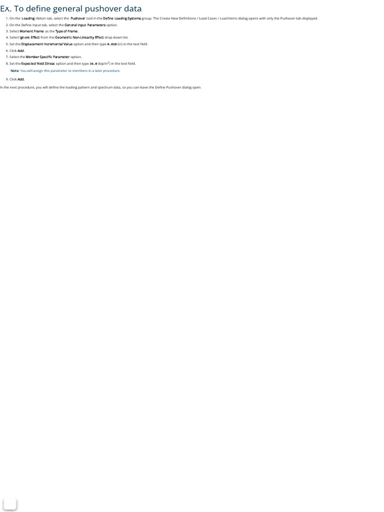 EX. To Define General Pushover Data | PDF