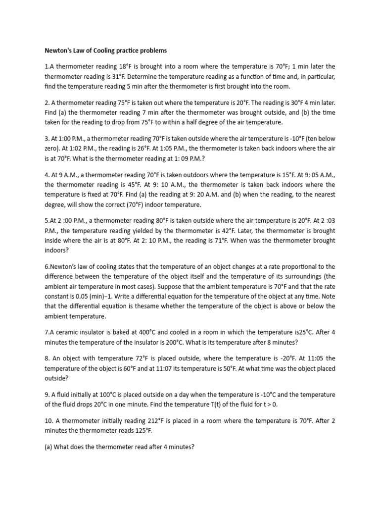 Newtons Law of Cooling | PDF | Thermometer | Temperature