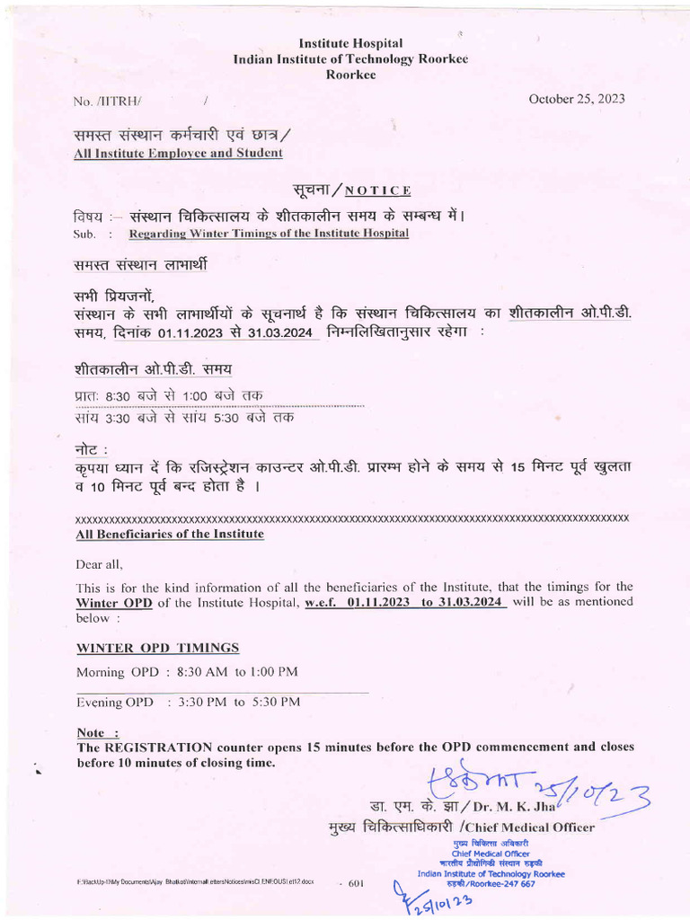 Winter Opd Timings Hospital | PDF