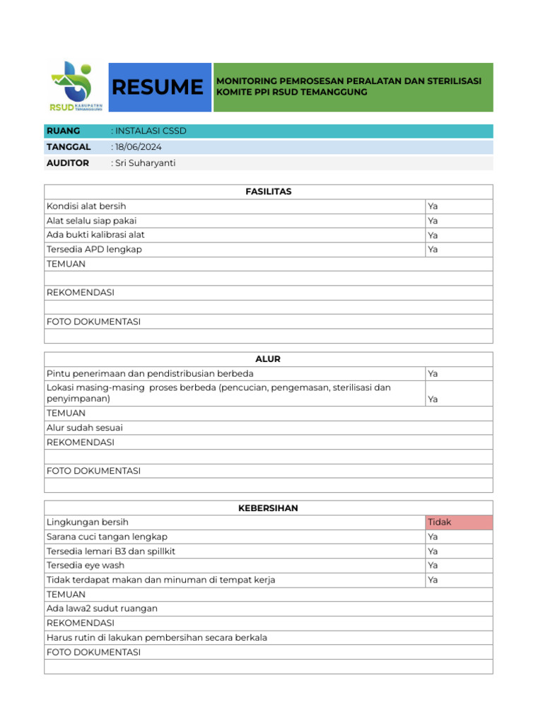 18 - 06 - 2024, Resume Monitoring CSSD | PDF