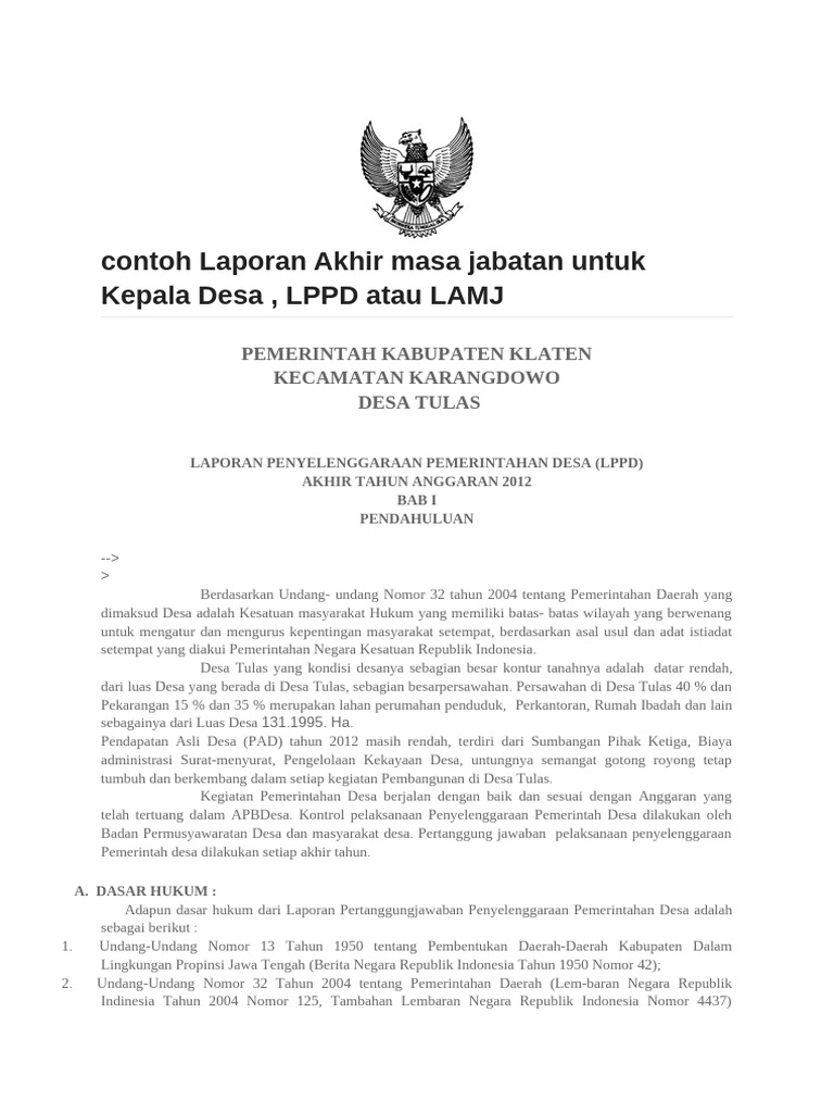 Laporan Akhir Kepala Desa Tulas 2012 | PDF