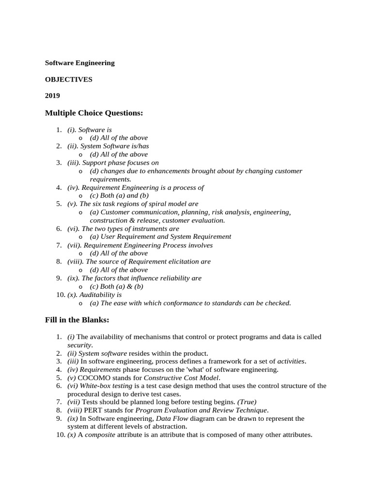 Software Engineering MCQs | PDF | Conceptual Model | Information Technology
