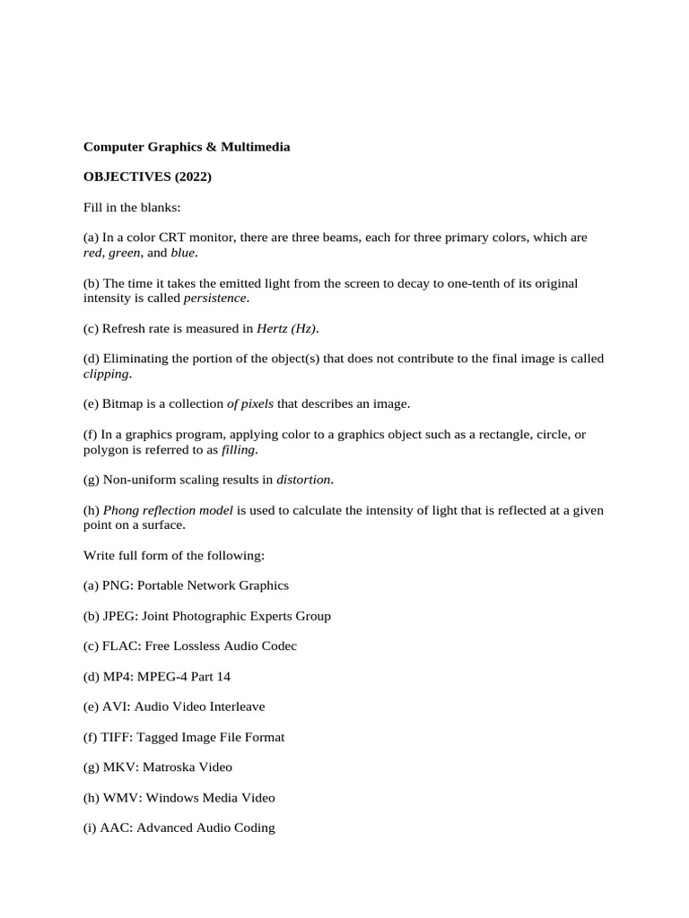 Computer Graphics MCQs | PDF | 3 D Computer Graphics | Computer Graphics