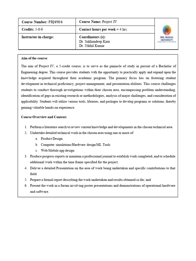 Course Handout - Project IV 2024 | PDF | Methodology | Evaluation