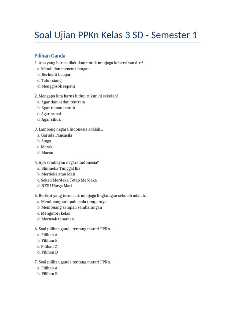 Soal - Ujian - PPKN 3 | PDF