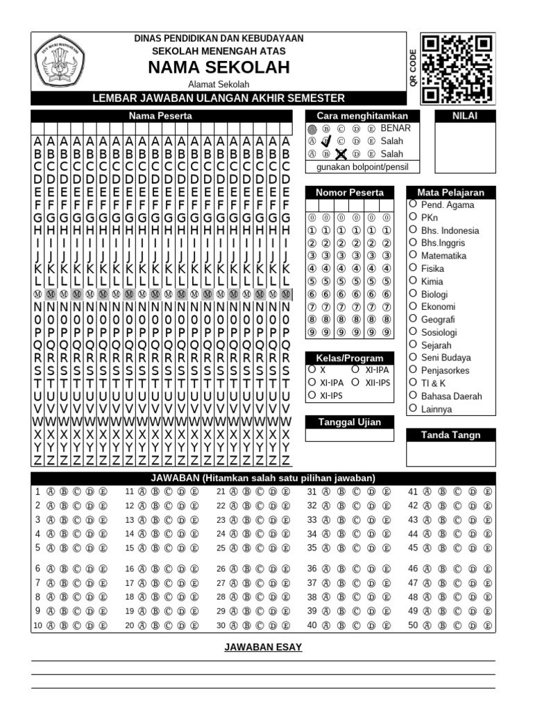LJK Format Folio F4 Pilihan Ganda Dan Essay | PDF