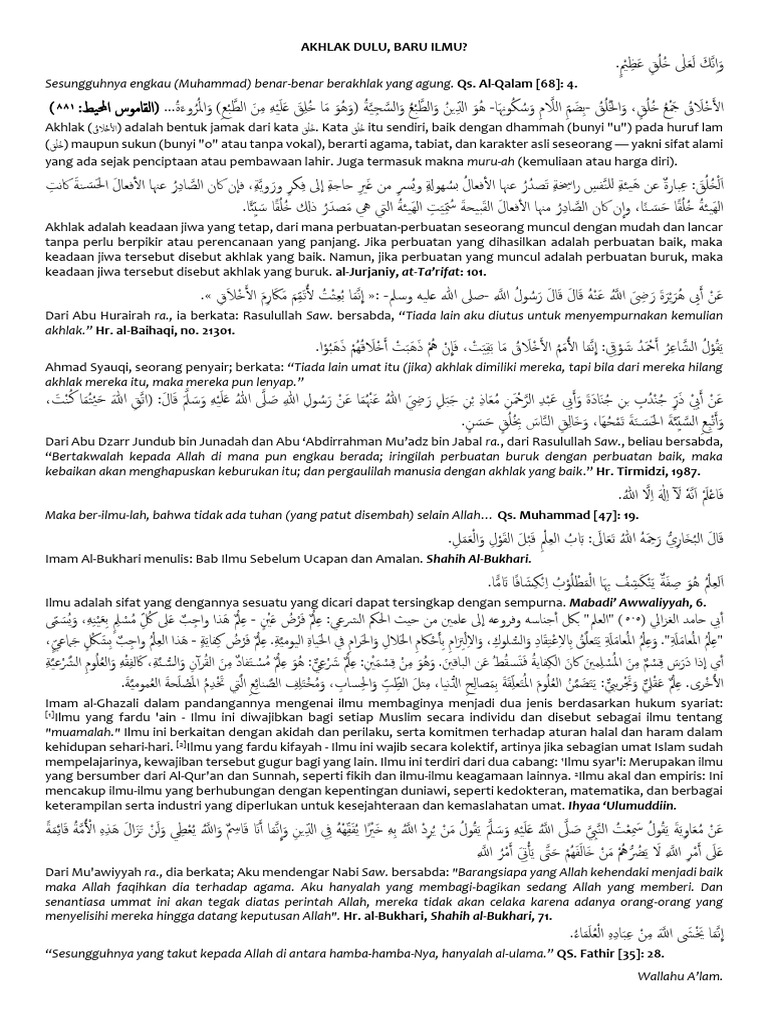 Akhlak Dulu Baru Ilmu | PDF