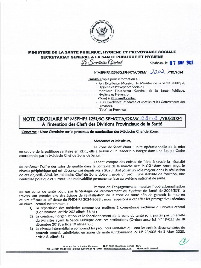 Note Circulaire Processus Nomination MCZS | PDF