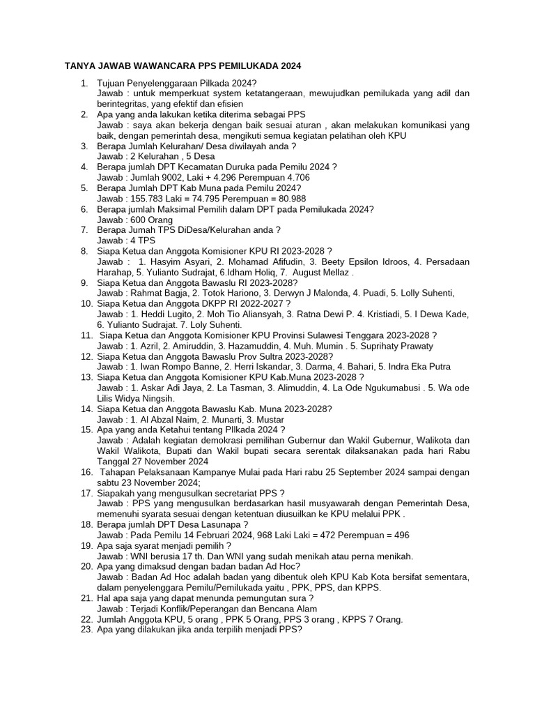 Materi Wawancara PPS Pemilukada 2024 | PDF