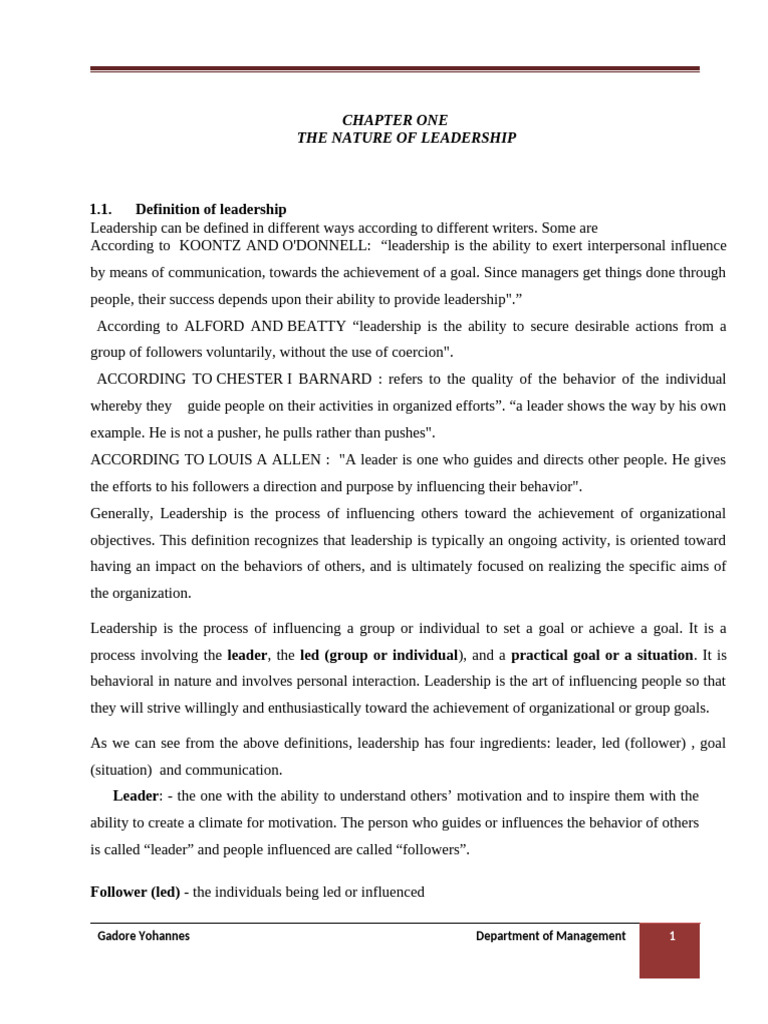 Leadership CHAPTER 1 Edited | PDF | Leadership | Goal