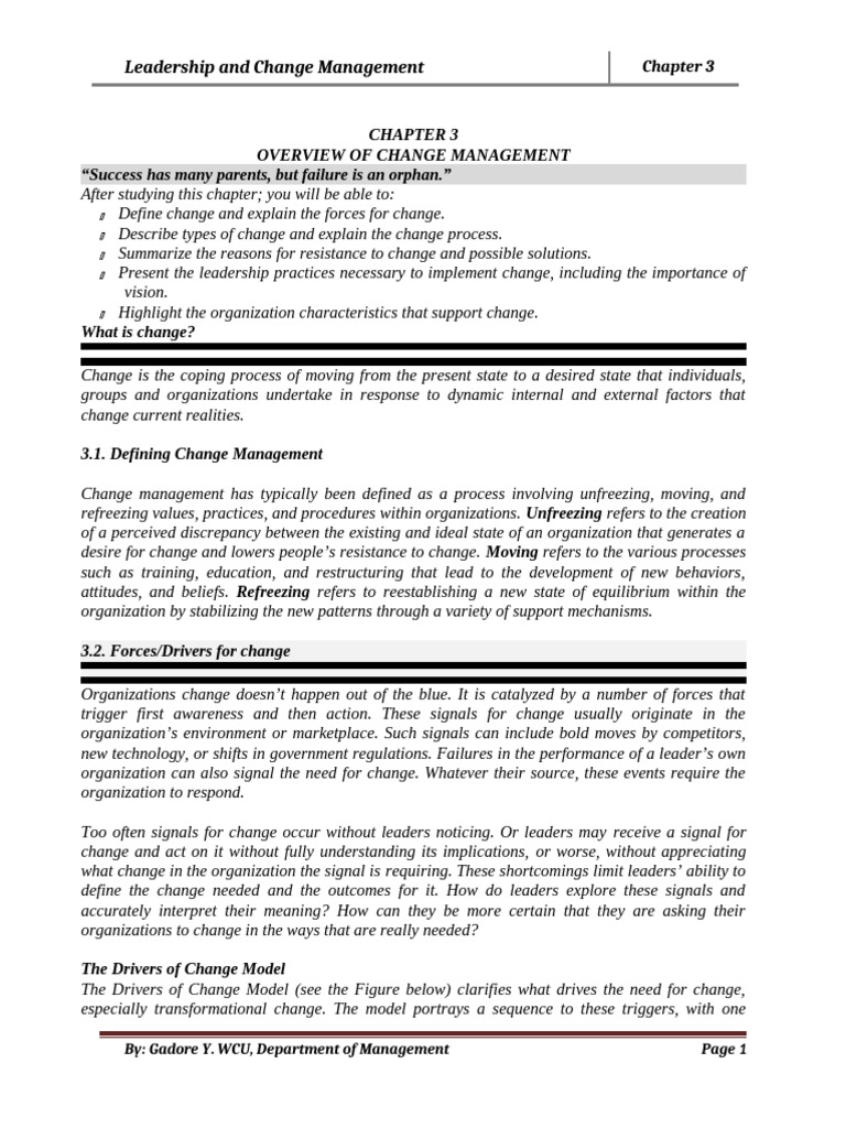 Leadership CHAPTER 3 Edited | PDF | Leadership | Change Management